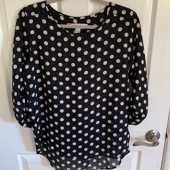 Tops | Black And White Polka Dot Top | Poshmark